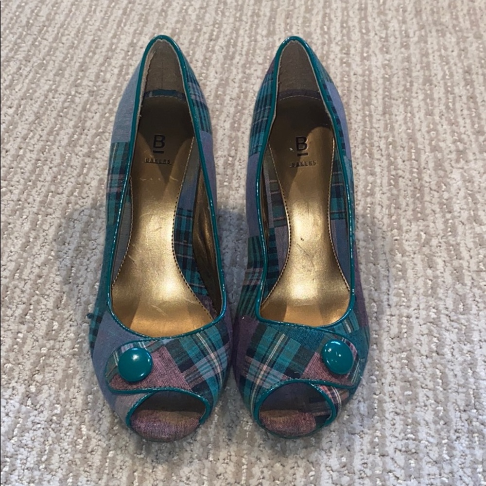 Checkered Teal And Purple Bakers High Heels - Gem
